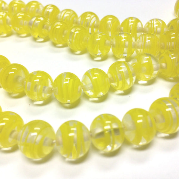 10MM Light Yellow Swirl Glass Round Bead (36 pieces) | Elvee/Rosenberg Inc.