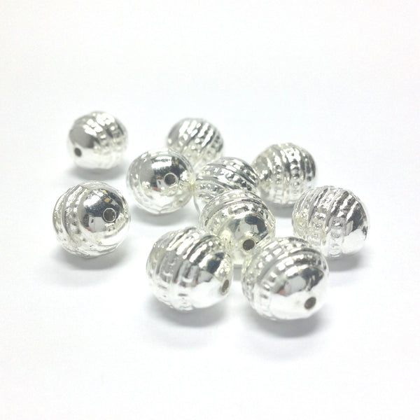 10MM Fancy Silver Round Bead (72 pieces) | Elvee/Rosenberg Inc.
